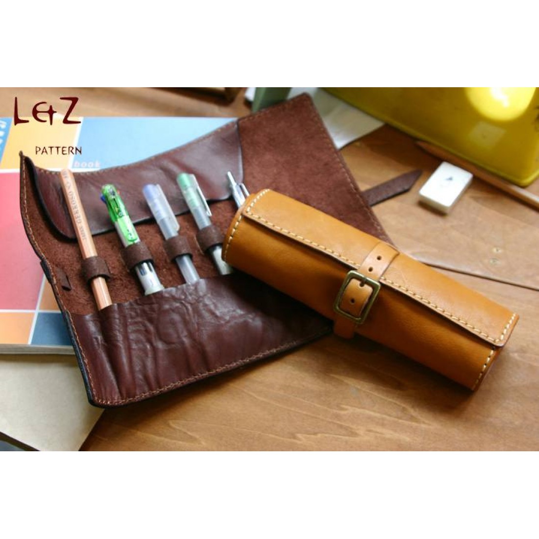leather bag patterns pen case pencil case rolling bag pattern PDF QQW ...